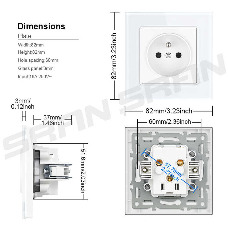 french VISWE electrical socket 16A 250V Standard Grounding 82*82mm ...
