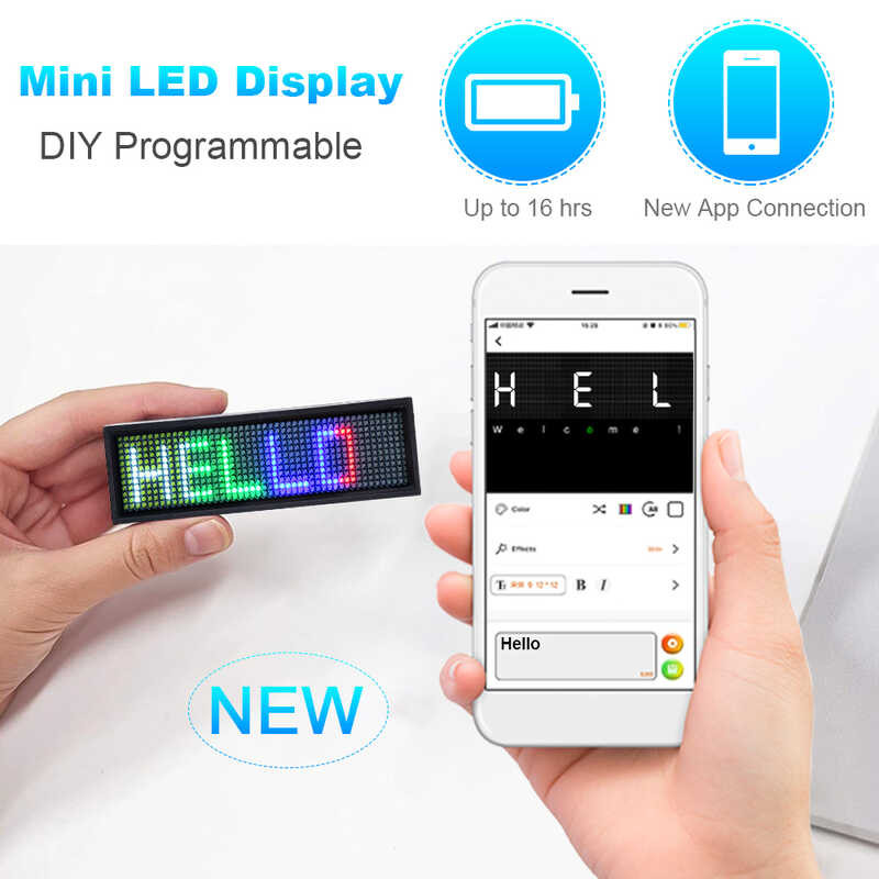 New Fully Bluetooth Name Badge DIY Programmable Scrolg Message Board Mini LED HD Text Digits ...