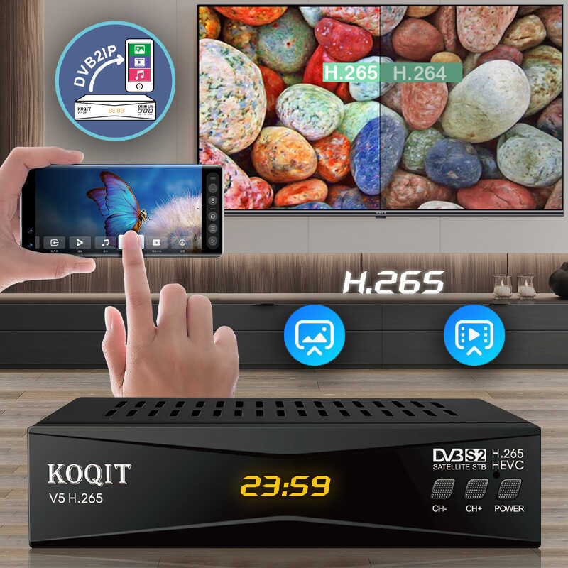V5H Koqit H265 HEVC DVB S2 Smat Meecast Recepto FTA Digital DVB-S2 ...