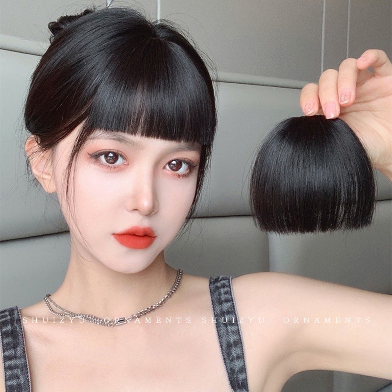 Eight-character Bangs Wig for Women with Fluffy High Skull Real Hair ...