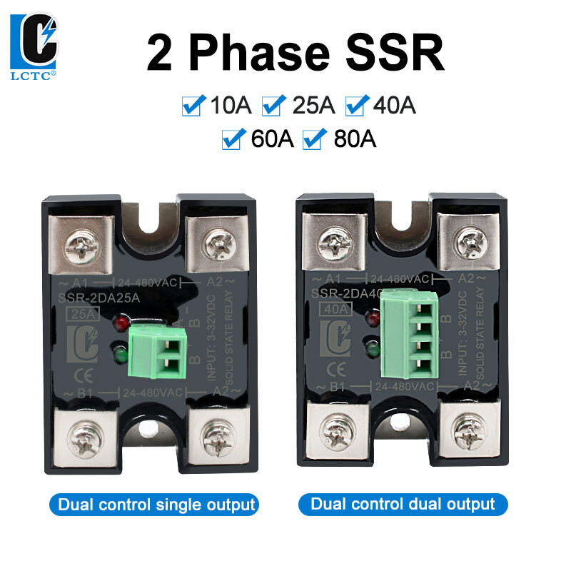 LCTC Solid State Relay SSR 10A 25A 40A DC To AC Phase Dual Or Control ...