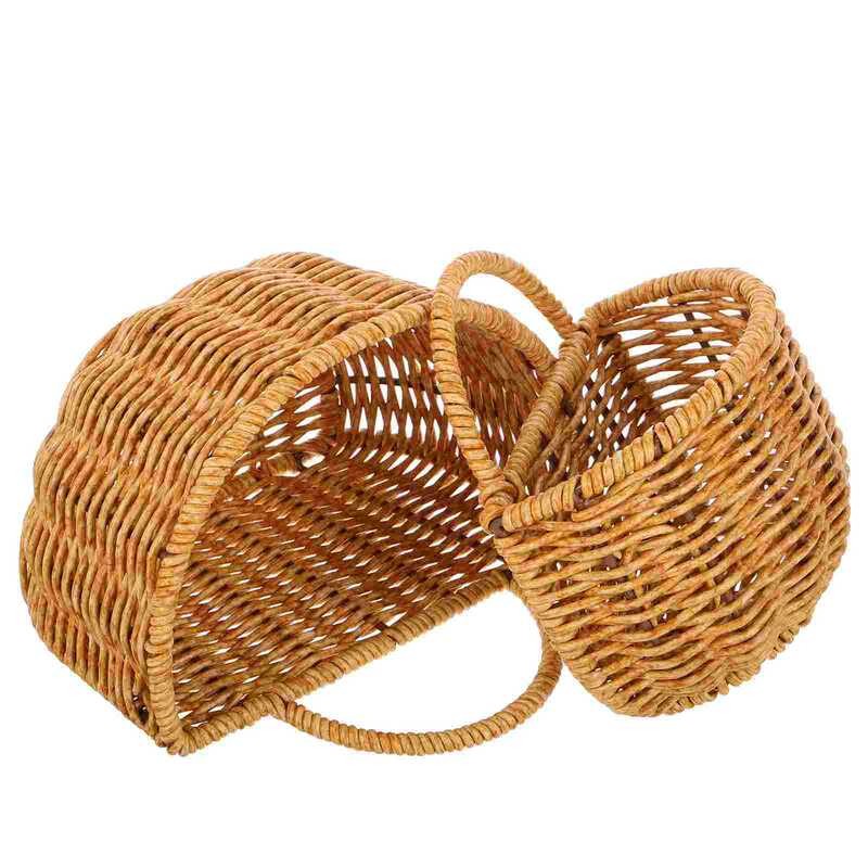 Pcs 2 Rattan Storage Basket Magazine Small Woven Fruit Hanging Wall ...