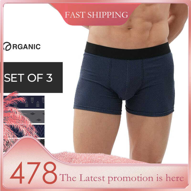Organic Printed Boxer Brief For Men Set Of 3 Random Colors Boxers ...