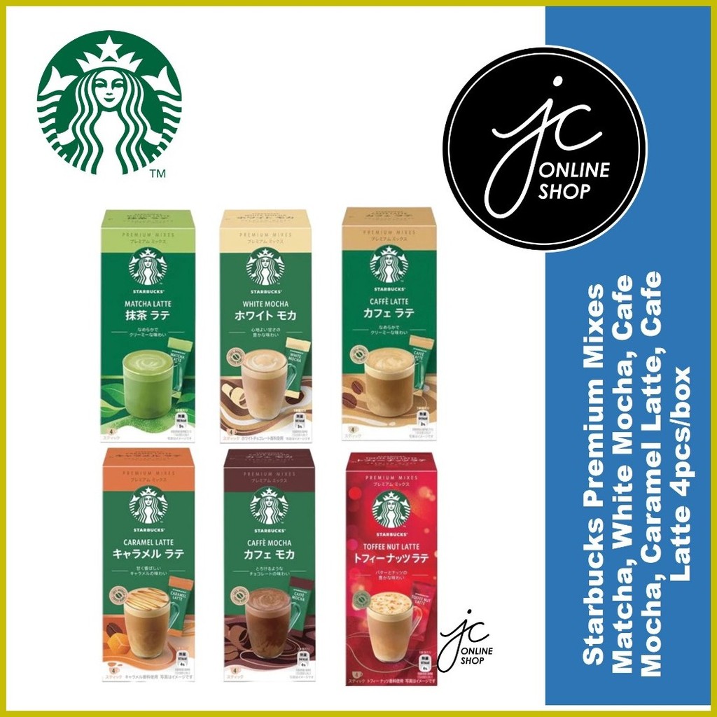 Starbucks Premium Mixes Matcha, White Mocha, Cafe Mocha, Caramel Latte ...
