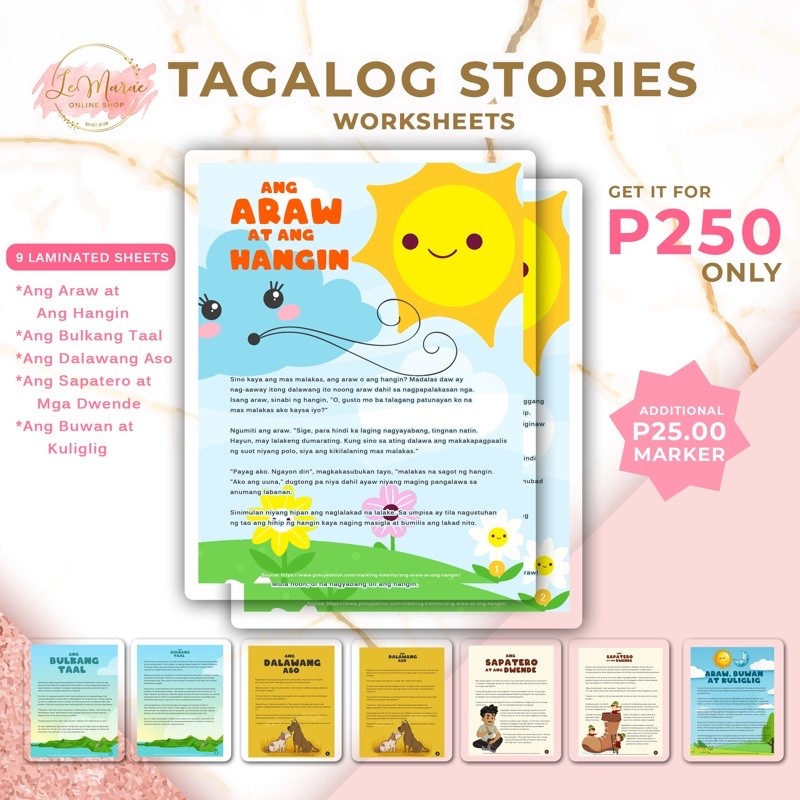 TAGALOG STORIES MAIKLING KWENTO WORKSHEETS Laminated Educational ...