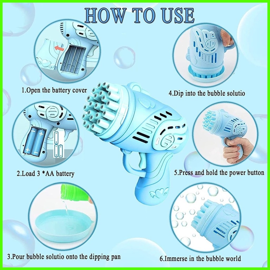 23 Hole Bubble Gun Kid Bubble Machine Toy Boys and Girls Electric ...