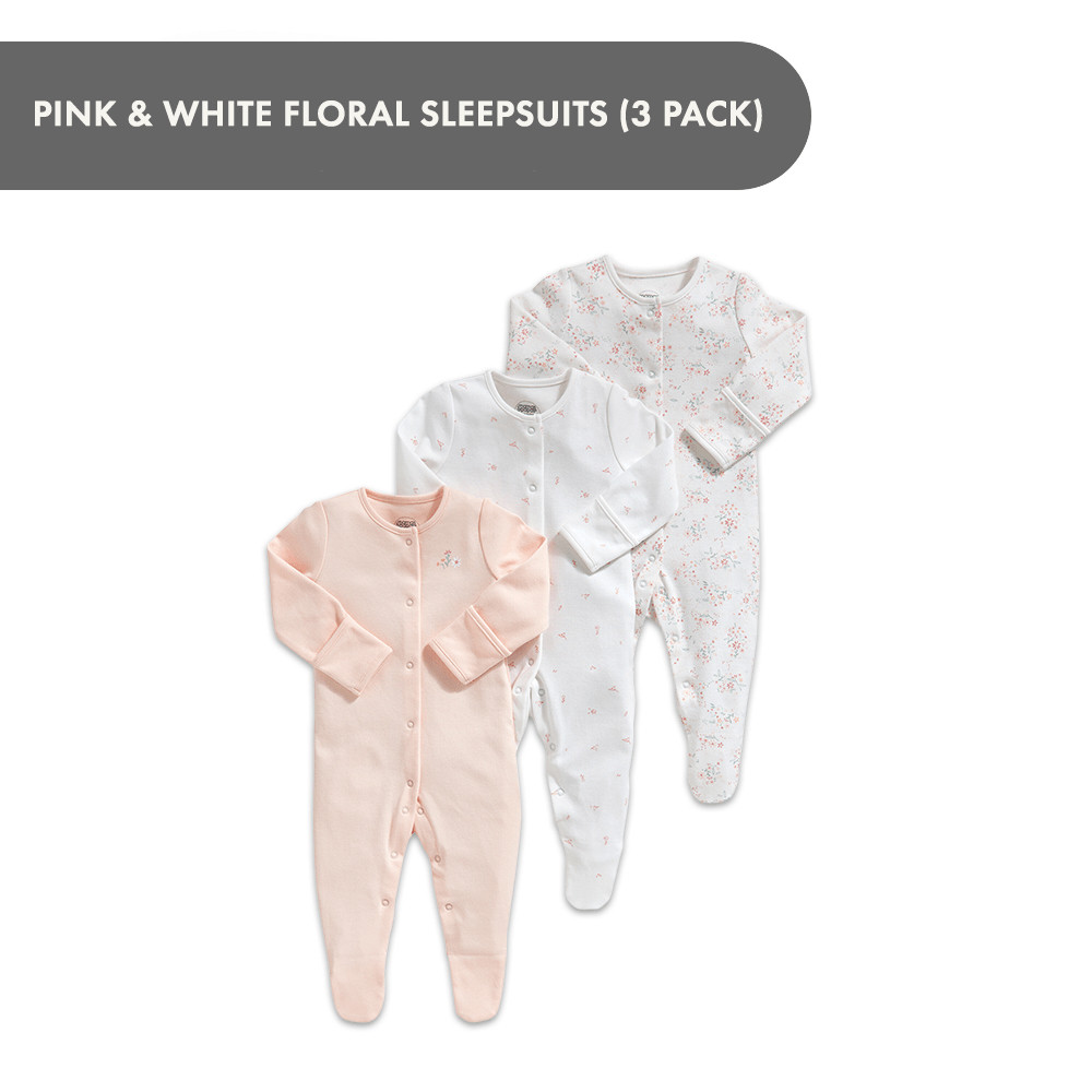 Mamas and Papas Pink & White Floral Sleepsuits - 3 Pack | Shopee Philippines