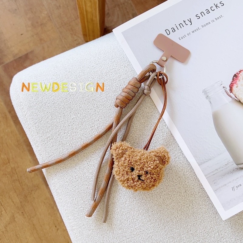 Kawaii Cartoon Plush Bear Phone Chain Fuzzy Luxury Phone Clip Lanyard ...