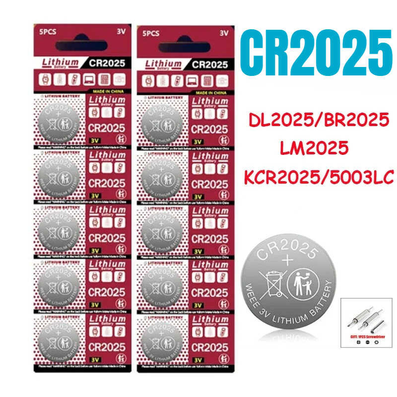 3 10Pcs 2 3V Cr2025 Lithium Button Dl2025 Br2025 5003Lc Lm2025 CR 2025 ...