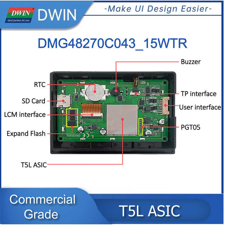 4.3 DWIN Inch 480*272 Resolution 262K Colors TV--TFT-LCD Resistive Touch Screen With Shell HMI ...