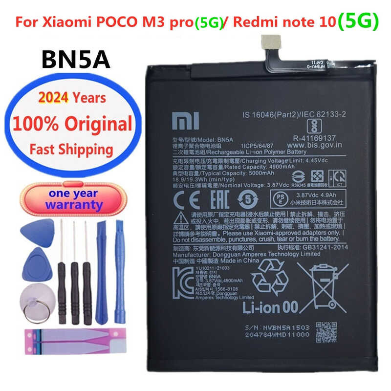 2024 Years Xiao mi 100% Original BN5A Battery For Xiaomi Redmi Note 10 ...