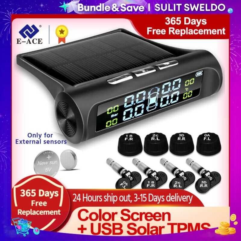 77B E-Ace Solar Power TPMS Car Tire Pressure Alarm Monitor System Auto Security Systems Tyre ...