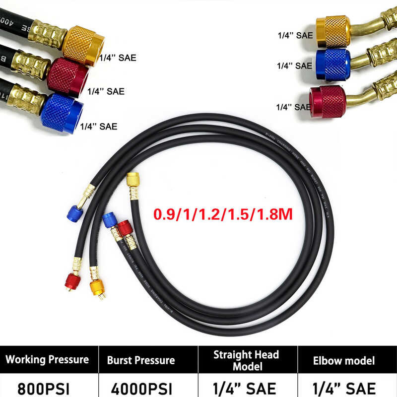 R410 3PCS AC Charging Hose 800-4000 PSI Working Pressure Fit HVAC Air ...