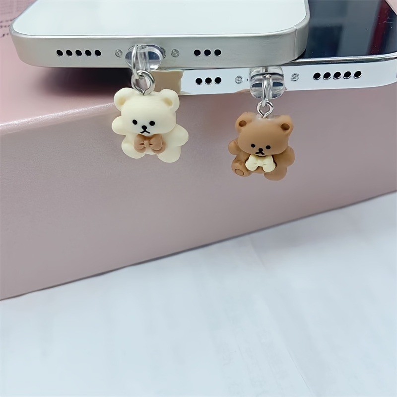 Cute Brown White Bear Anti-Dust Plug For Mobile Phone Charm Accessories ...