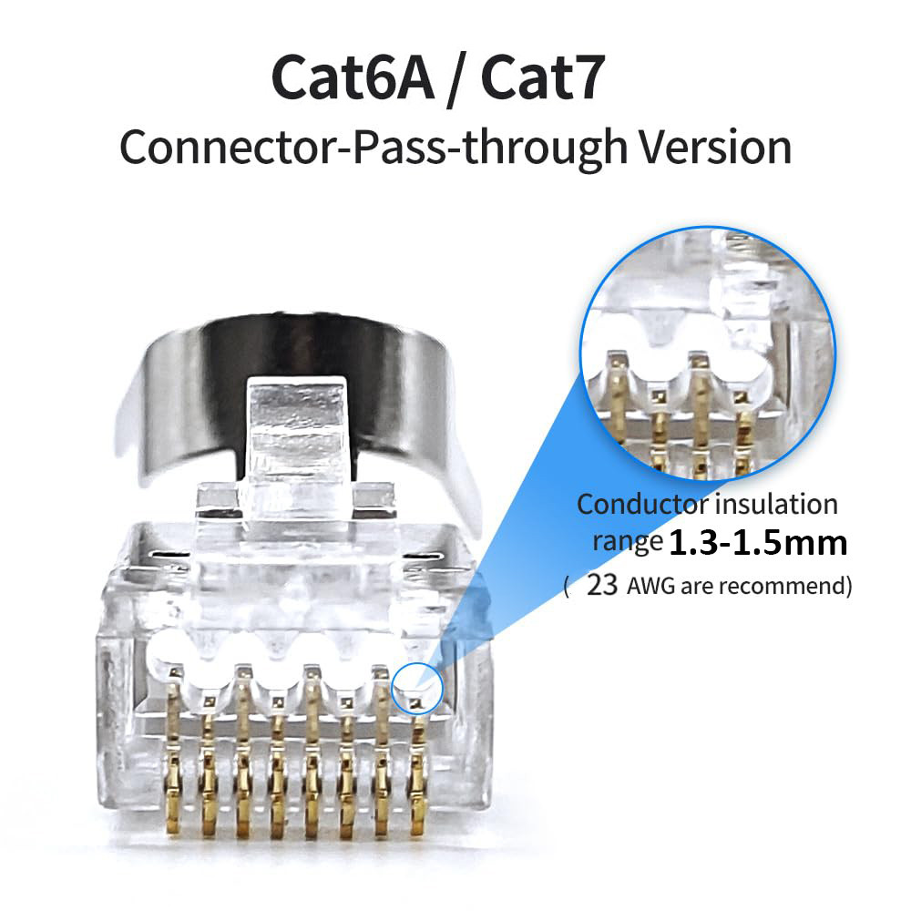 ZOERAX 30 Pack Cat7 Cat6A Pass Through Shielded RJ45 Connector Modular Network 50μ Gold-Plated ...