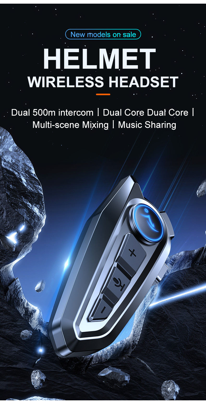 Blaise V8S Motorcycle Helmet Intercom Headset 500M Helmet Bluetooth ...