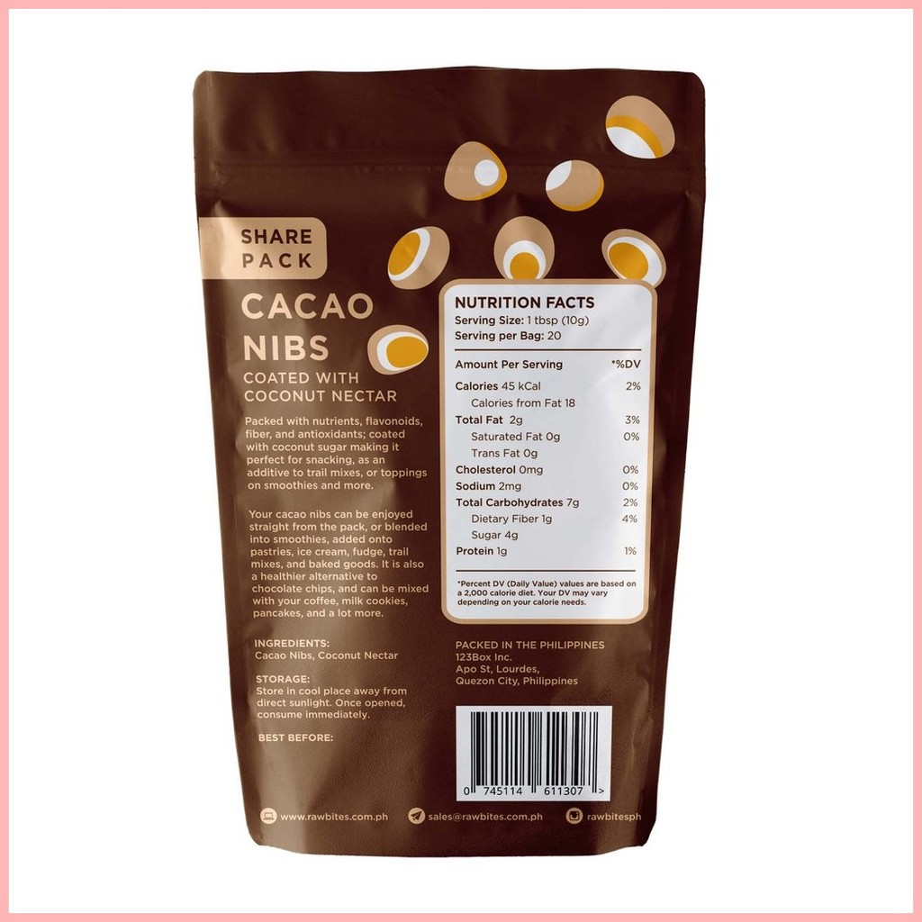 Raw Bites Cacao Nibs Coated with Coconut Nectar 200g (High in ...