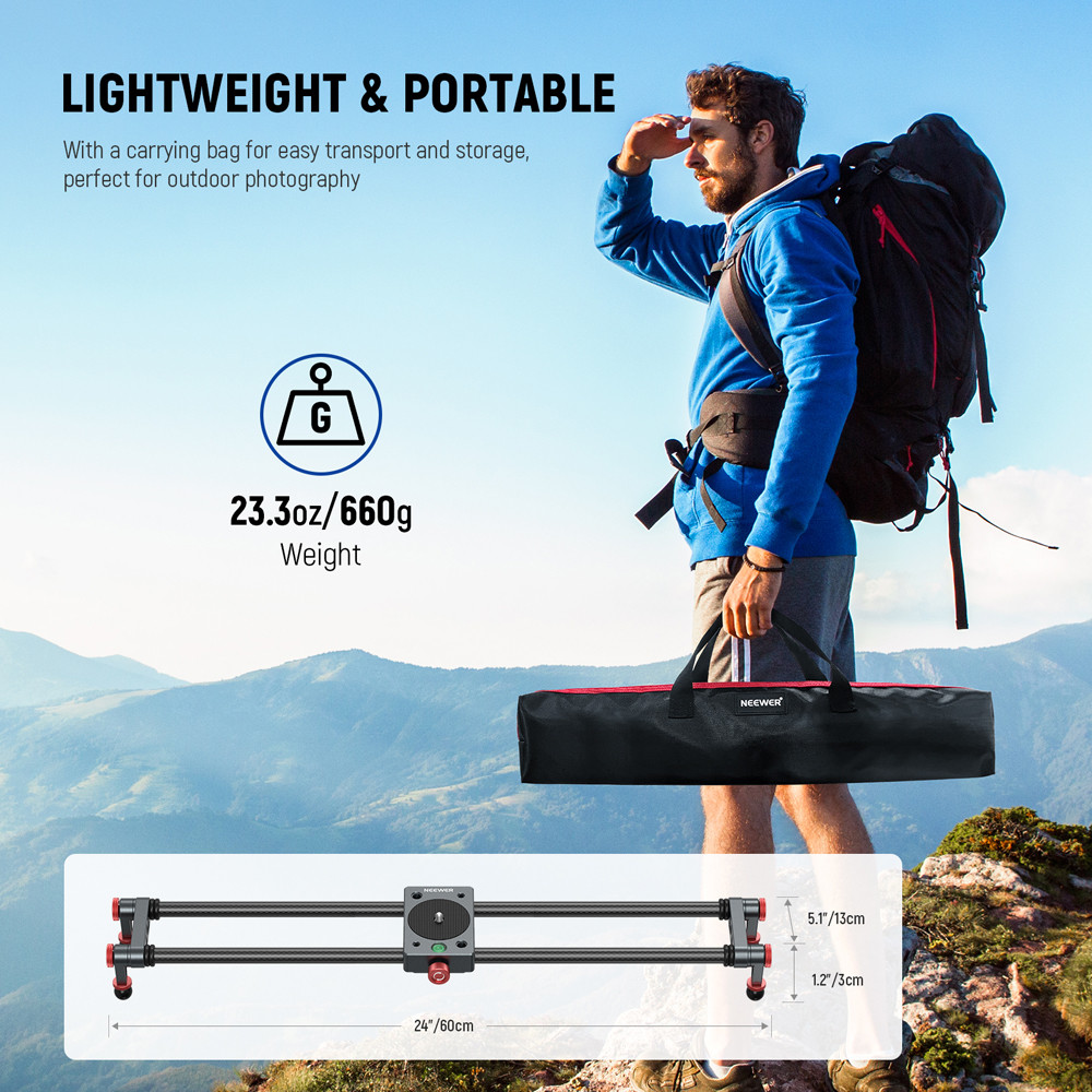 NEEWER 24"/60cm Carbon Fiber Camera Slider, Dolly Rail Track with 360 ...