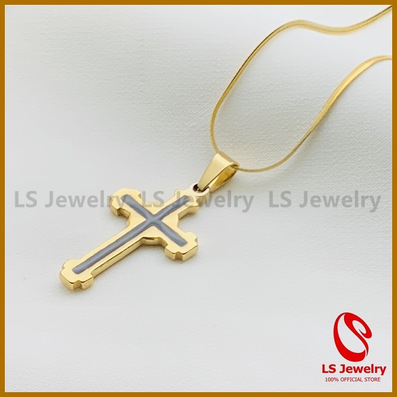 LS jewelry 18K Golden Stainless Steel Cross necklace for women Unisex ...