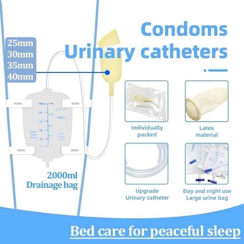 Men's Latex Urinal Latex Condom Catheter External Self-Sealing Set, 2000Ml Premium Leg Bag ...