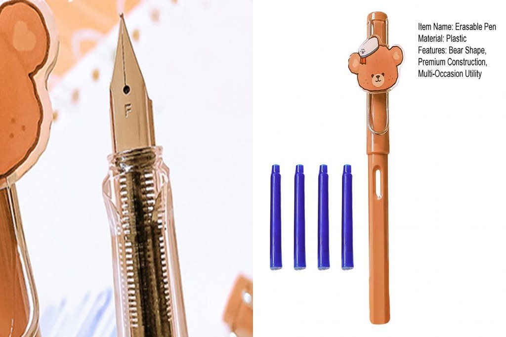 Portable Erasable Pen Cartoon Bear Erasable Pen with Blue Ink Enhanced ...