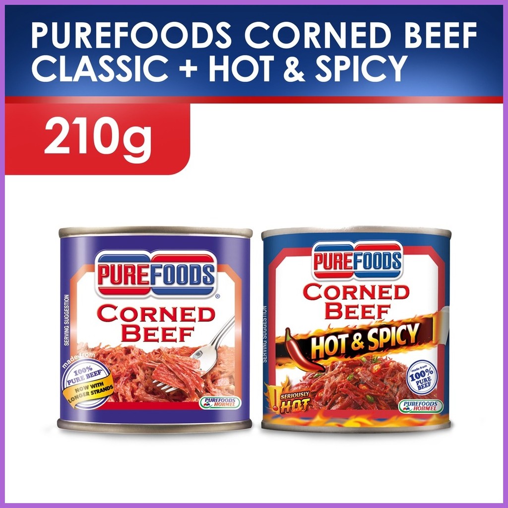 Purefoods Corned Beef (210g) + Corned Beef Hot & Spicy (210g) | Shopee ...