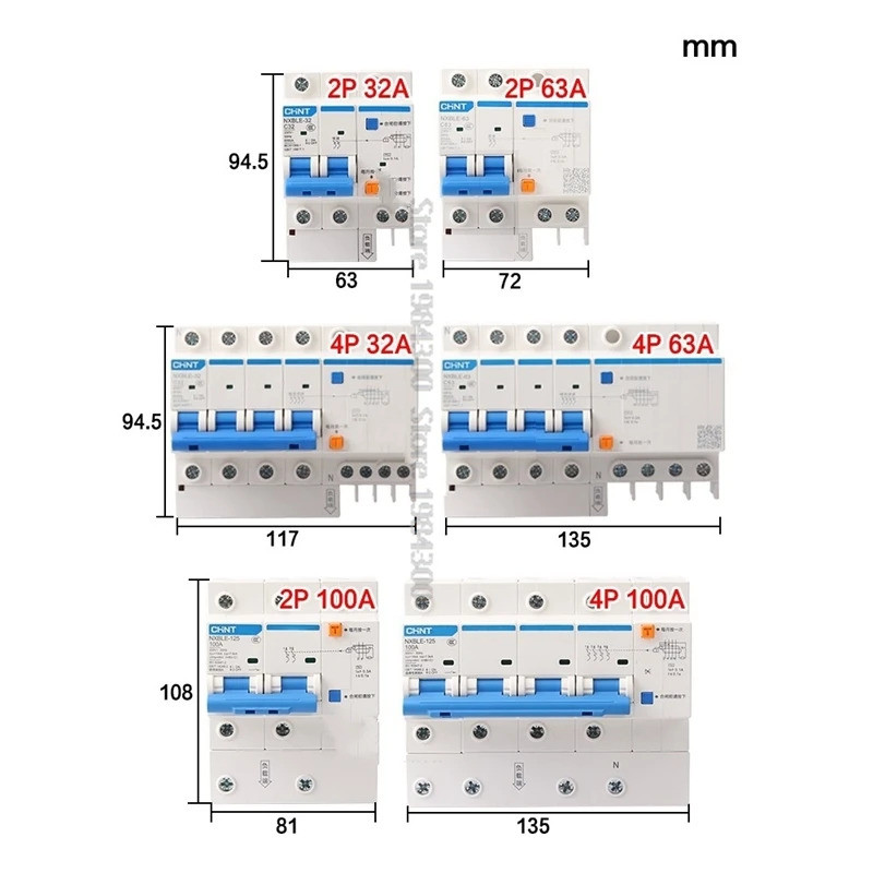 CHINT NXBLE Type A RCBO 30mA 2P 4P 3P+1N 1P+N 20A 25A 32A 40A 63A With Over Current Leakage ...