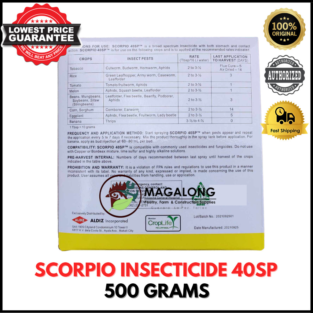 SCORPIO INSECTICIDE 40SP SOLUBLE POWDER - 500 GRAMS, 250 GRAMS, 100 ...