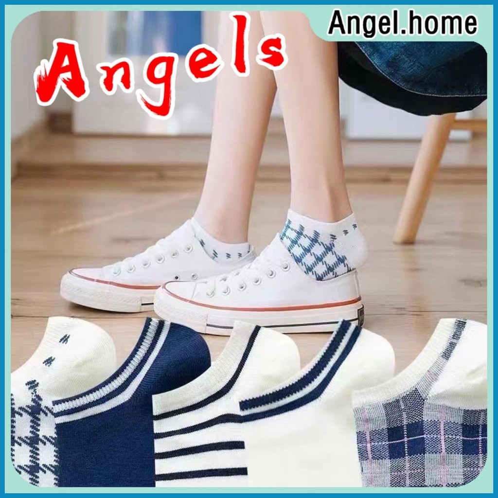 angel home 5 pairs of ins trendy plaid socks striped low-cut socks ...