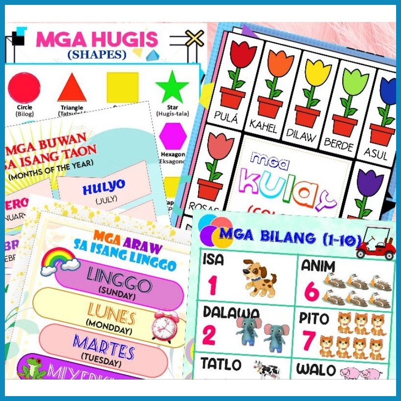 Tagalog Chart ,Kulay, Hugis, Bilang, Bahagi ng katawan, Buwan sa isang ...