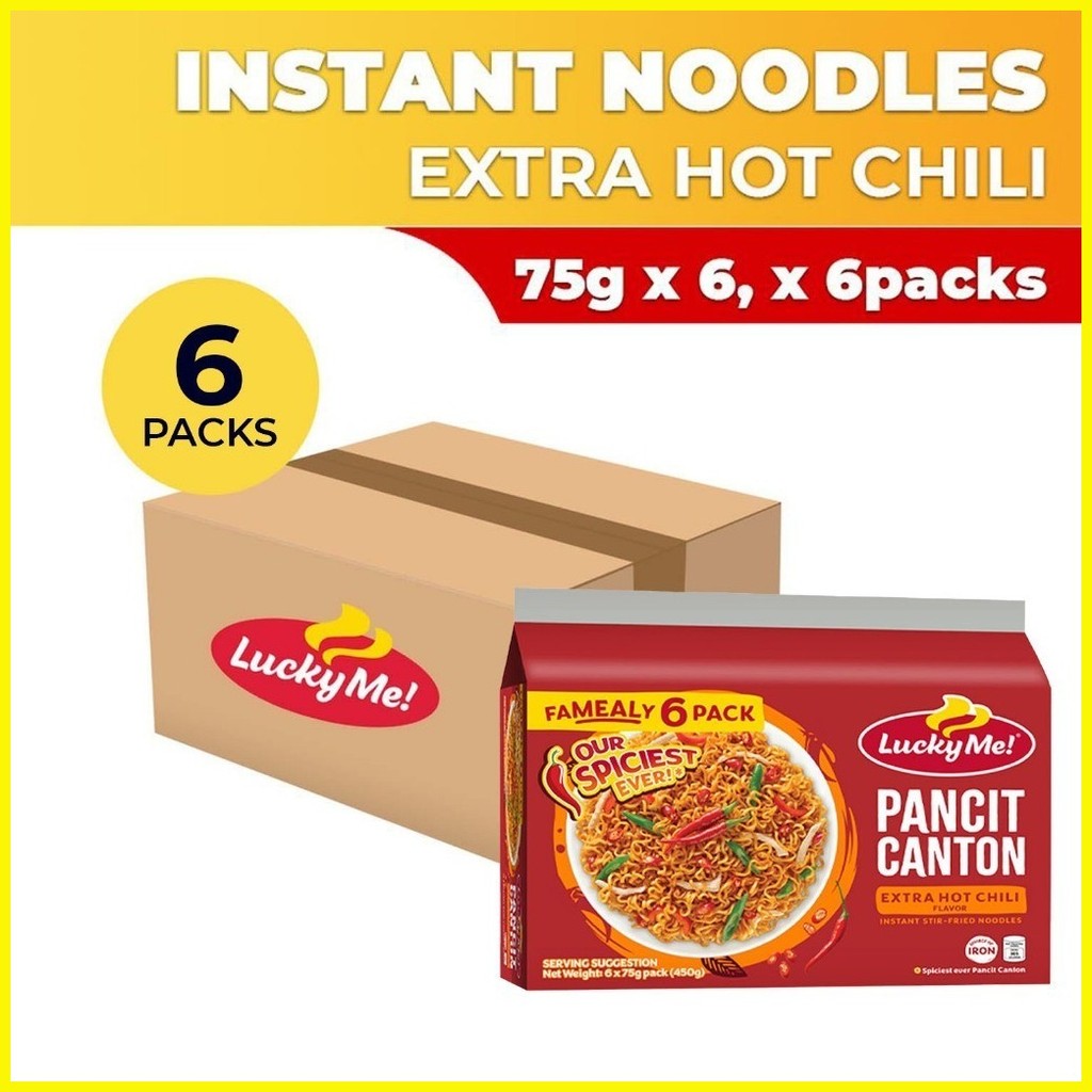 ♕ ⭐ ๑ Lucky Me! Pancit Canton Extra Hot Chili Multipack 75g x 6 x 6 | Shopee Philippines