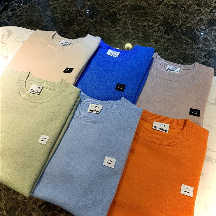 Acne Studios AC Niche Square Smiley Face Embroidered Sweater Macaron ...