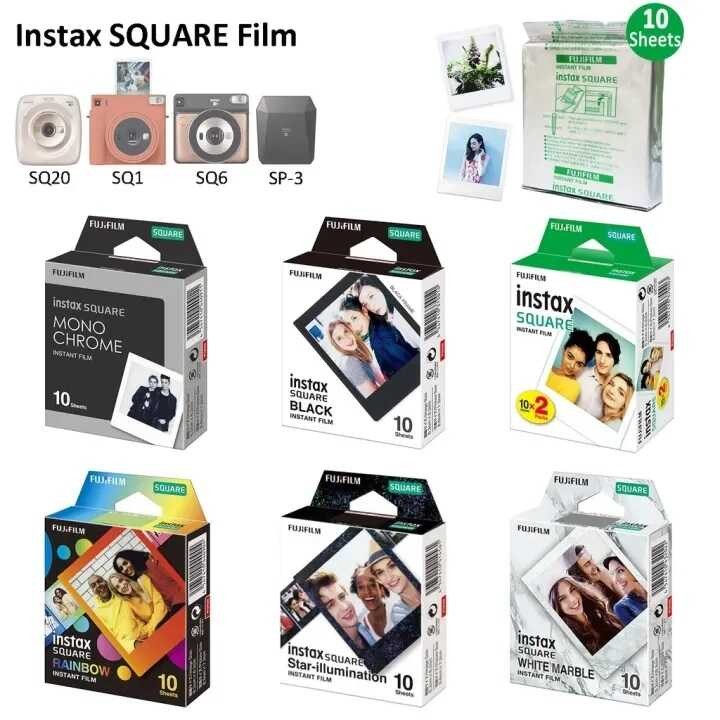 Fujifilm SQUARE Film White/Raiow/B&W Edge Photo Paper Para Sa Fuji Instax Sq6 Sq10 Sq20 Hybrid ...