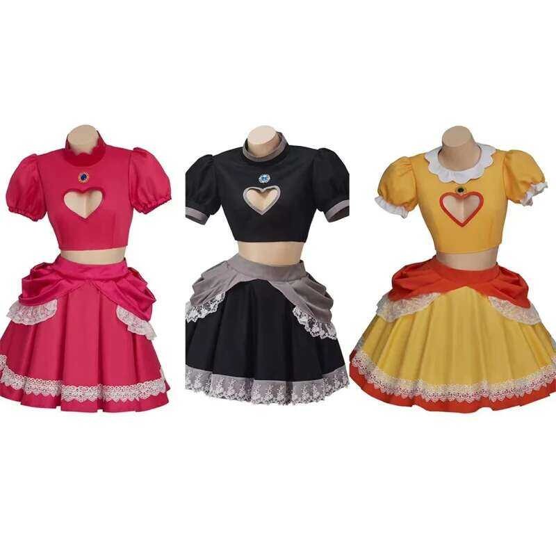 Peach Daisy Bowsette Princess Sister Dress Cosplay Costume Pink Yellow ...
