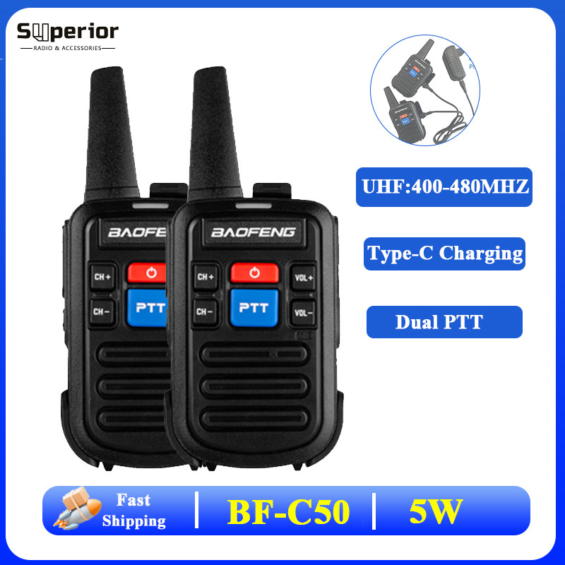 Baofeng Bf-C50 Mini Walkie Talkie UHF 400-480Mhz Dual PTT Kid's Woki ...