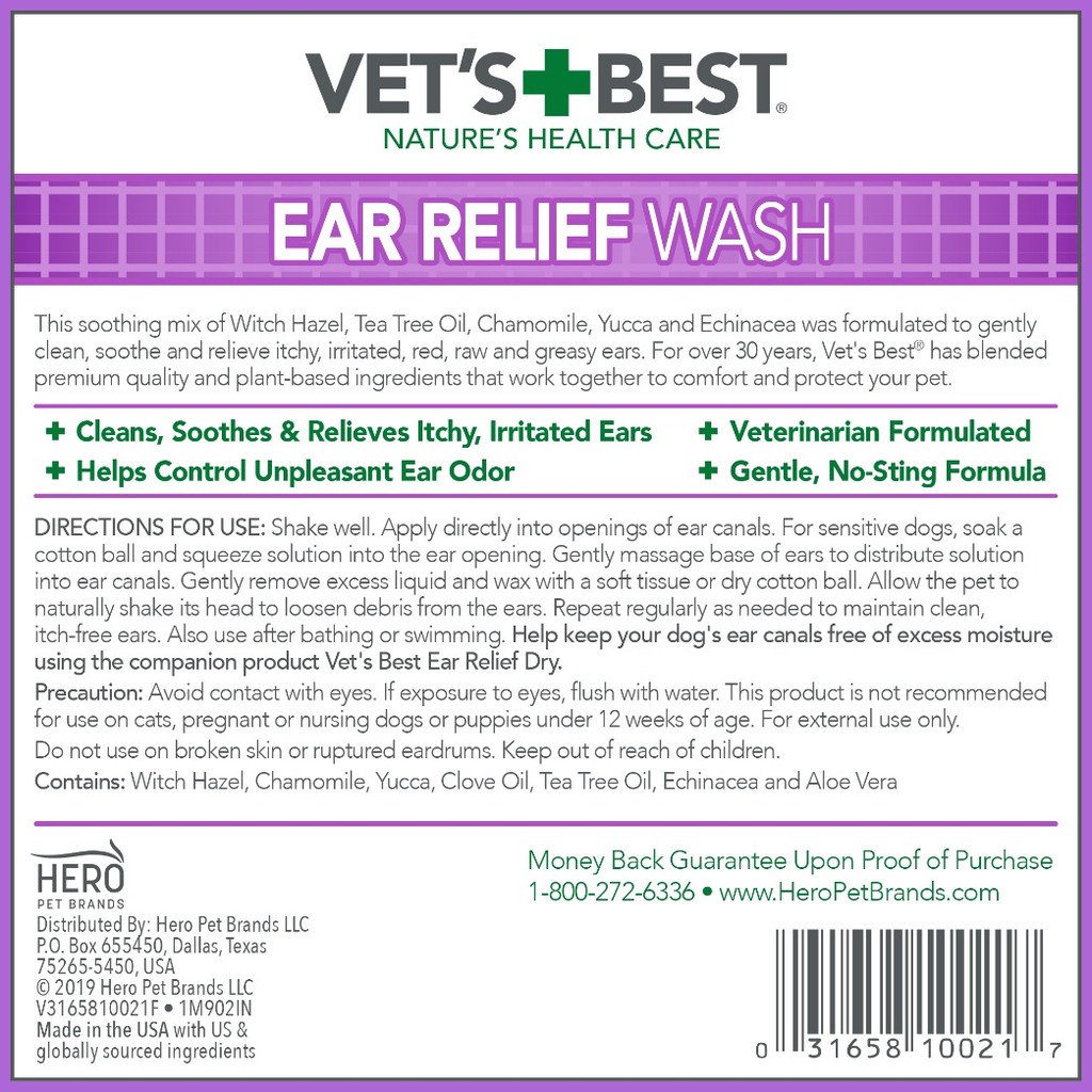 ⊕ Vet's Best Ear Relief Wash Cleaner for Dogs with Itchy, irritated and ...