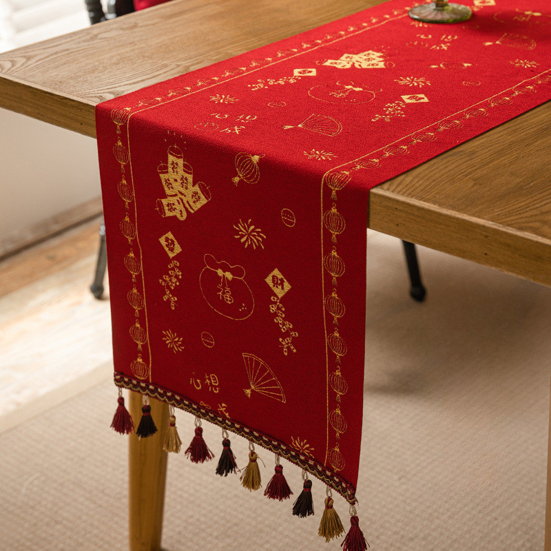 2025 New Year Decoration Chenille Table Runner Red Table Mat Suitable ...