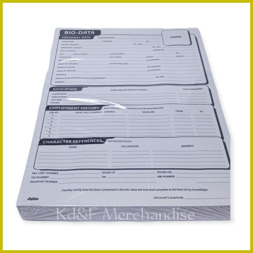 BIODATA FORMS (1 ream-500pcs) | Shopee Philippines