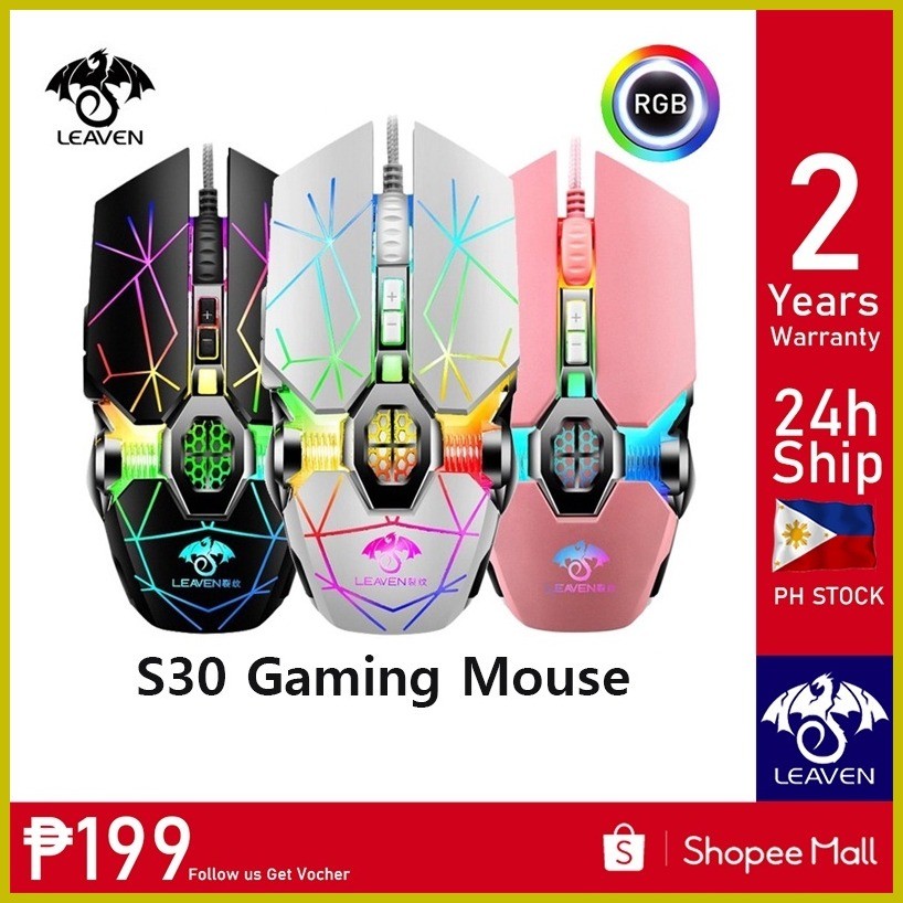 ☎ Leaven S30 RGB Wired Gaming Mouse,3200 DPI RGB Spectrum Backlit Ergonomic Mouse Programmable ...