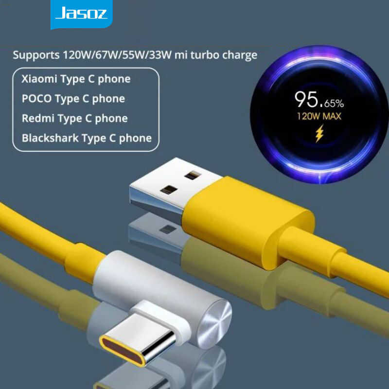 Jasoz 120W 6A Turbo Charge Cable USB Type C Fast Charging 90 Degree ...