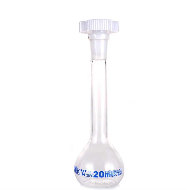 Transparent Lab 20Ml Borosilie Glass Volumetric Flask With Plastic ...