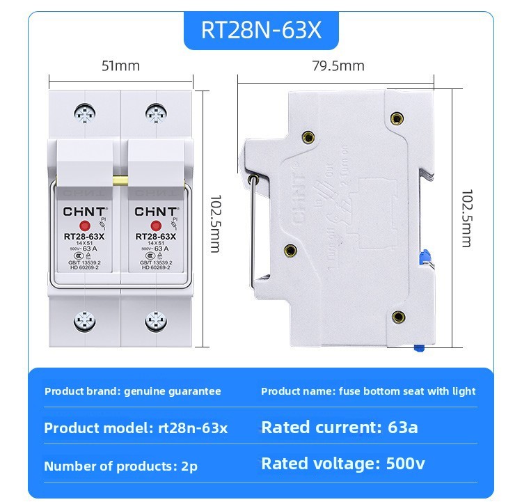Chint DIN Rail Mount Fuse Holder Base RT28-32X 1P/2P/3P, Ceramic Fuse ...