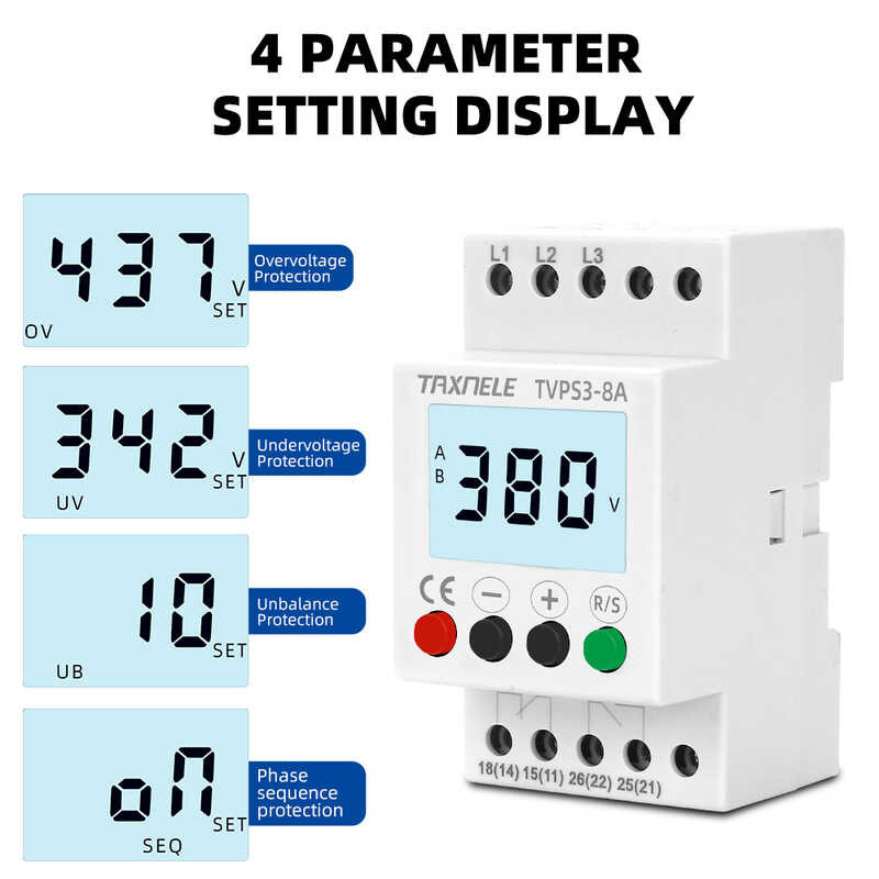 Fase 3 380Vac Adjustable Under Over Protector Monitoring Meter Seque ...
