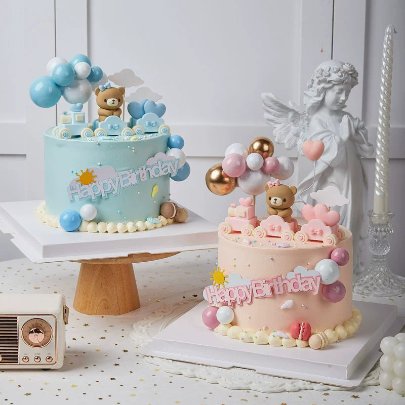 Teddy Train Cake Topper Cake Decoration Bear Train Pink Blue Baby Cake ...