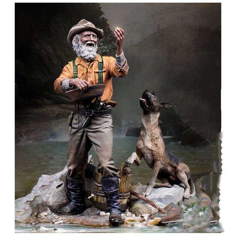 Kit Unpainted 1/24 75Mm Gold Rush Prospector With Dog 1849 Wild West ...