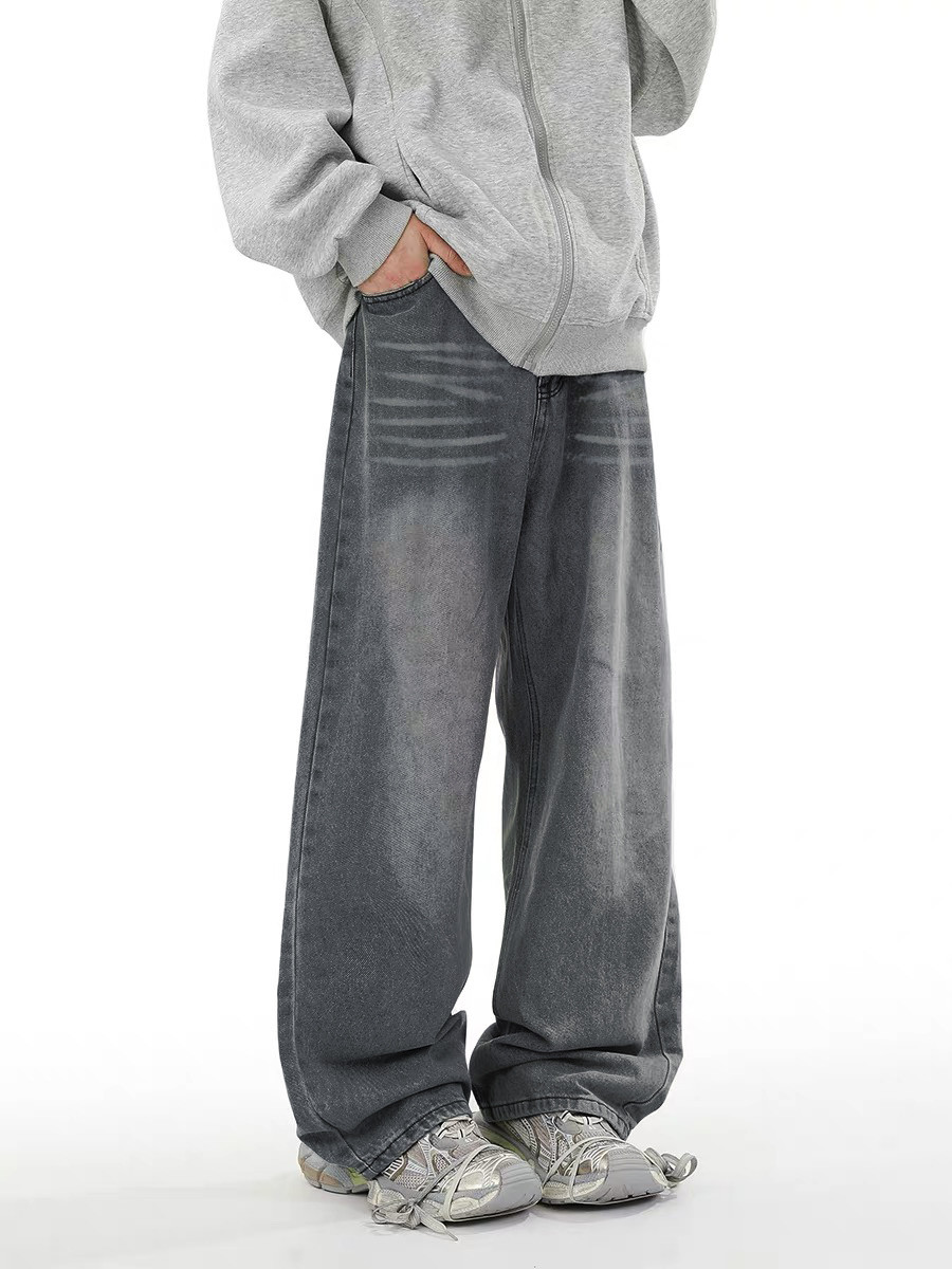 Retro Baggy Jeans for Men Straight Leg Maong Pants Wide Leg Jeans ...