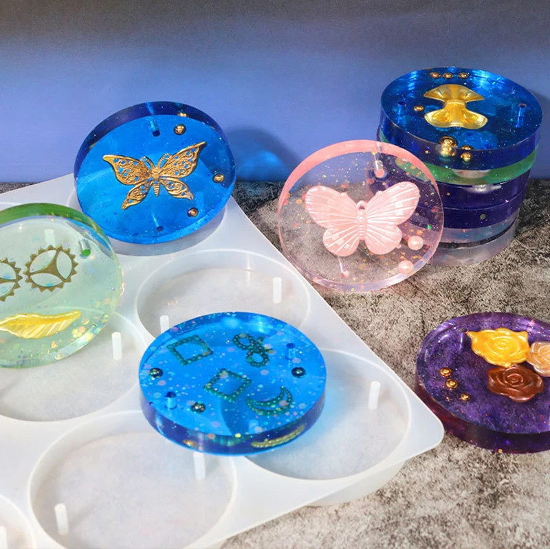 Round Goo Cards Mold Diy Double Hole Pendant Charms Epoxy Resin ...