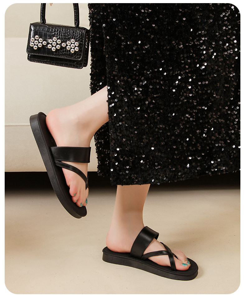 LALA New Korean One Finger Sandals For Women Fashion Casual Cross-Strap ...