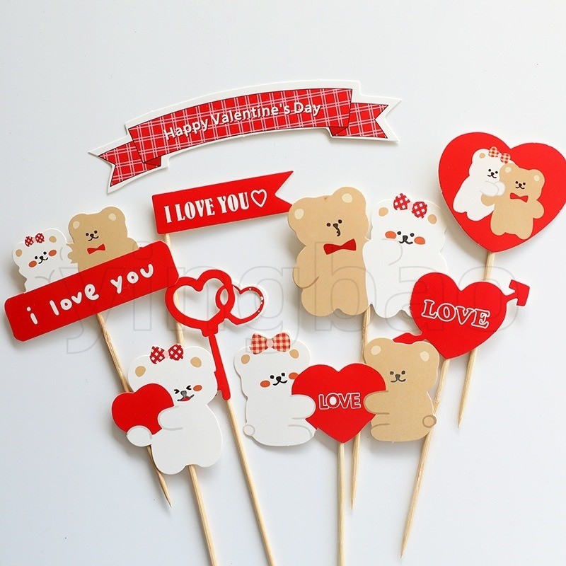 9 Designs Couple Love Bear Cake Toppers Cute Valentine's Day Cupcake ...