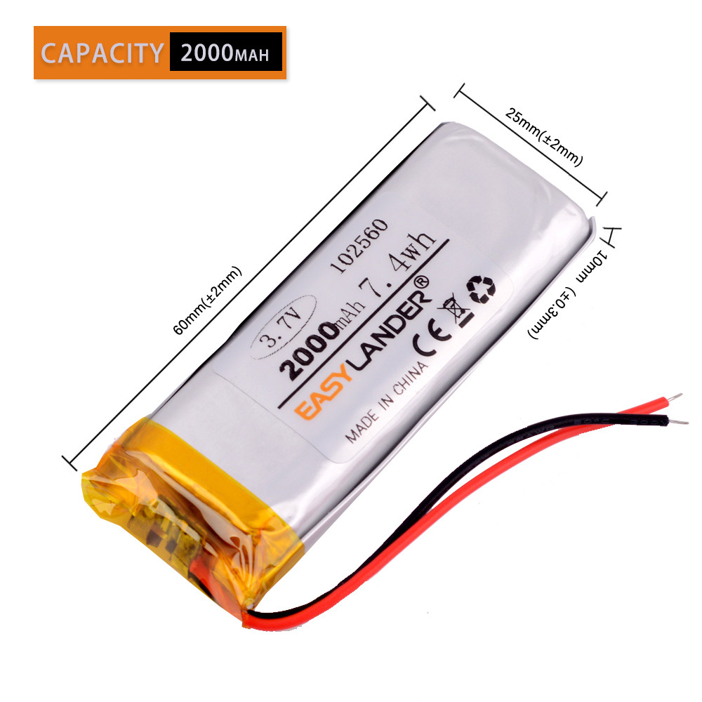 3.7V 2000Mah 102560 Lithium Polymer Rechargeable Battery Accumulator Li Ion Lipo Cell For E-Book ...